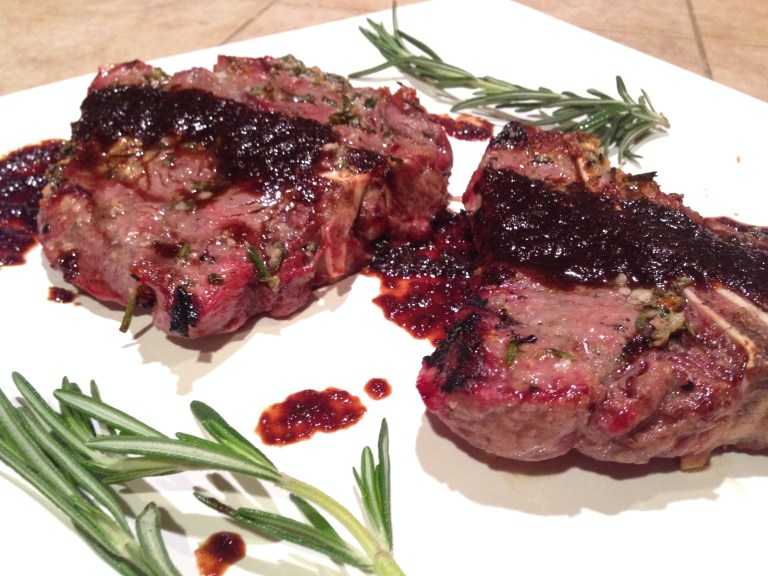 Grilled Bison T-Bone Steaks with Balsamic-Rosemary Steak Sauce